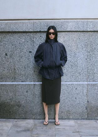 Mango Parka en denim taille fronc&eacute;e bleu - Femme - XS - MANGO