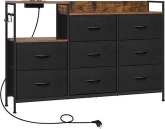 Woltu Commode à 8 Tiroirs, Commode avec Station de Charge, Tiroirs en Tissu et Crochets, pour Salon, Chambre à Coucher, en Métal et Bois dIngénierie E1, Mar