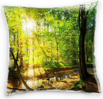 Paul Sinus Art Frühling, Sonnenschein, Wald, grün, braun Deko Kissen 40x40cm für Couch Sofa Lounge Zierkissen - Dekoration zum Wohlfühlen