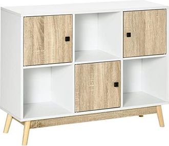 HOMCOM Buffet salon, meuble de rangement 9 cubes avec 3 portes et 3 compartiments ouverts, pieds en bois de pin, style moderne, buffet salle à manger, cuisin