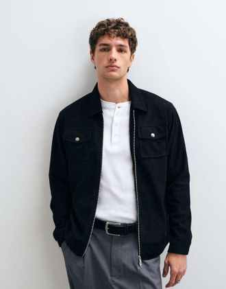 Capo veste &agrave; col zipp&eacute;e en daim synth&eacute;tique noire