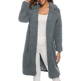 Generic Manteau en laine dagneau &agrave; manches longues pour femme - Couleur unie - Longueur moyenne, gris fonc&eacute;, S