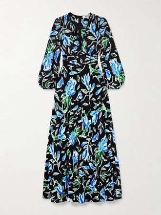 Diane Von F&uuml;rstenberg Seline Maxikleid Aus Cr&ecirc;pe De Chine Mit Blumenprint - Blau
