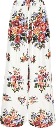 Dolce & Gabbana Femme, Pantalons, Multicolore, Taille: 38 FR Pantalon en Twill &agrave; Imprim&eacute; Bouquet de Fleurs