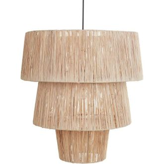 Beliani Lampe Suspension Style Boho Naturel Abat-jour en Paille Base en M&eacute;tal Premat