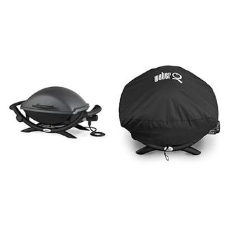 Weber Q2400 Elektrogrill, 55 x 39 cm, Dunkelgrau (55020079) & 7118 Abdeckhaube f&uuml;r Q200/Q220/Q240 Serie, schwarz