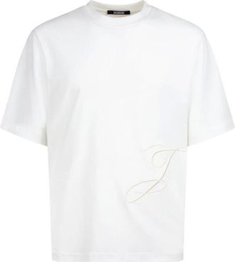 Jacquemus Homme, Tops, Blanc, Taille: S Le T-shirt J &agrave; manches courtes