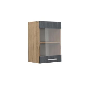 Vicco Meuble de Cuisine Haut vitr&eacute; R-Line, B&eacute;ton Noir/Ch&ecirc;ne de Force dor&eacute;, 40 cm