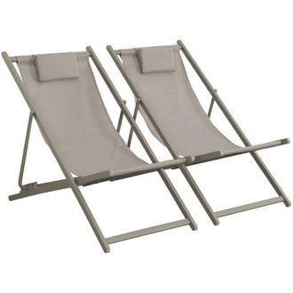 Sweeek Lot de 2 chaises pliantes MATERA acier / textilene avec coussin. kaki. 102 x 62 x 81 cm