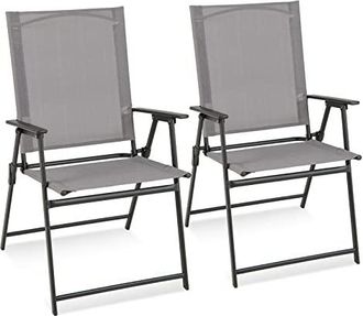Costway Lot de 2 Chaise de Jardin Exterieur, Fauteuil de Jardin, Verrouillage de S&eacute;curit&eacute;, Cadre en M&eacute;tal, Chaise Pliante pour Cour Camping Salle &agrave; Manger, 62