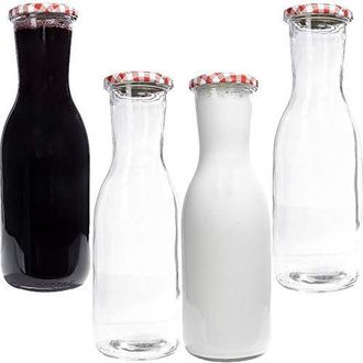 mikken Art 4 x Glasflasche 1,0 Liter Karaffe inkl. Etiketten