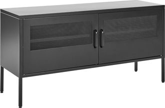 Beliani Metallschrank mit 2 T&uuml;ren schwarz Stahl halbhoch K&uuml;chenschrank Industrie Morley