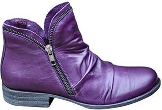 ORANDESIGNE Femmes Bottines Bottes de Cow-Boy en Cuir Flats Hiver Doux Confortables Casual Solide Couleur Punk Bottes Violet 35