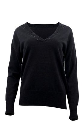 Passioni V-Ausschnitt-Pullover in schwarz mit Pailetten