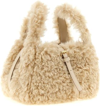Stella McCartney Shearling Logo Shoulder Bag - Cream