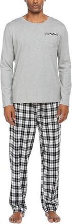 Ekouaer Pyjama Long en Coton pour Homme, Ensemble de vêtements de Nuit à col Rond, Chemise à Manches Longues et Pantalon de Pyjama Deux pièces avec Poche Gris