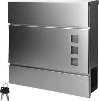 ECD Germany Briefkasten in Silber mit Zeitungsfach, Schloss und 2 Schlüsseln, inkl. Montagematerial, 37x10,5x36,5 cm, aus Stahl, Moderner Design Wandbriefkasten, 