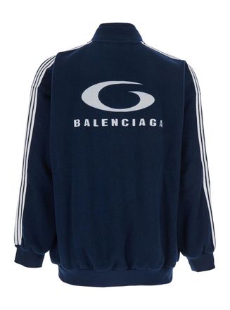 Balenciaga Mens Blue Sweatshirt With Logo And Striped Detail Polyester Sweatshirts Sweater