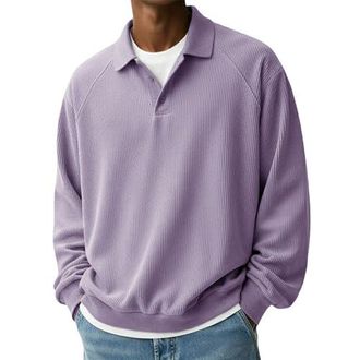 Generic Haut basique classique uni pour homme, v&ecirc;tement de travail d&eacute;contract&eacute;, polo boutonn&eacute;, chemise l&eacute;g&egrave;re et respirante, tunique de vacances, violet, XXL