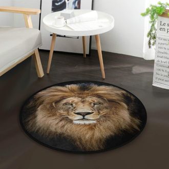 Mnsruu Teppich, Motiv: Löwenkopf, rund, für Wohnzimmer, Schlafzimmer, 92 cm Durchmesser