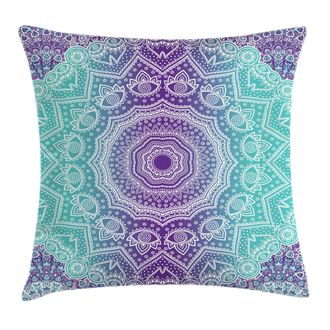Generic Pillow Cases Lila-T&uuml;rkisfarbenes Hippie-Ombr&eacute;-Mandala F&uuml;r Innere Ruhe Und Meditation Mit Dekorativem Design Kissenbezug Cushion Covers Sofakissenh&uuml;lle