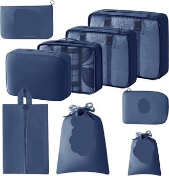Generic 9-teiliges Set, tragbare Mesh-Daten-Gep&auml;ckaufbewahrungstasche, Unterw&auml;sche-Kleider-Organizer mit Schuhen, Kabeltaschen, Reiseverpackungsw&uuml;rfel(DEEP Bl