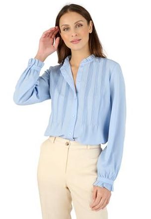 Damart Chemisier Cr&ecirc;pe &Agrave; Volants, Femme, Col Rond, Bleu gris&eacute;, 46