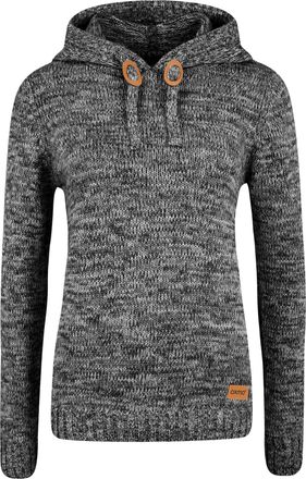 Oxmo Philla Damen Strickpullover Kapuzenpullover Grobstrick Pullover mit Kapuze 100% Baumwolle Regular fit, Farbe: Black (799000)., Gr&ouml;&szlig;e: 2XL