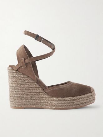 Brunello Cucinelli Espadrille-wedges Aus Veloursleder - Braun