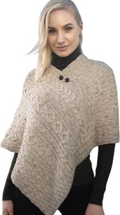 Aran Woollen Mills Oat Poncho With Button Detail