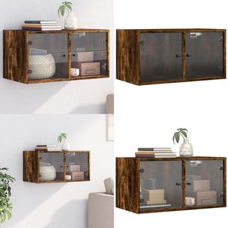 vidaXL Wandschrank mit Glastüren Räuchereiche 68,5x37x35 cm - Wandschrank - Regal - Aufbewahrungsraum - Wohnzimmermöbel - Schlafzimmermöbel - Home & Living