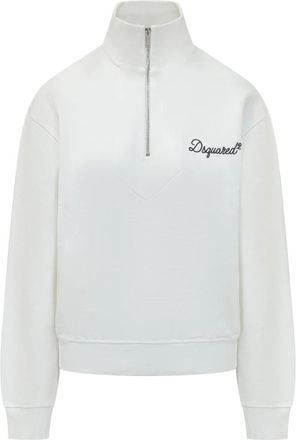 Dsquared2 Femme, Pulls, Blanc, Taille: 40 FR SweaT-shirt Col Montant Demi-Zip