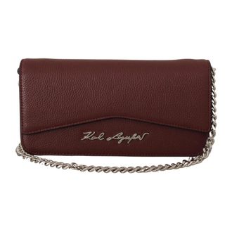 Karl Lagerfeld Femme, Sacs, Brun, Taille: ONE Size Pochette de Soir&eacute;e en Cuir Bordeaux avec Bandouli&egrave;re Cha&icirc;ne