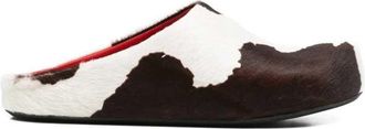 Marni White And Brown Cow Print Calf Hair Fussbett Mules