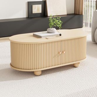 STILVORA Table Basse Ovale avec 2 Portes Coulissantes et Rangement, Style Industriel, en MDF, 100&times;50&times;40 cm, Bois