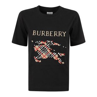 Burberry Check Motif Logo T-shirts Polos Schwarz - - Tops - Damen - Schwarzk - M
