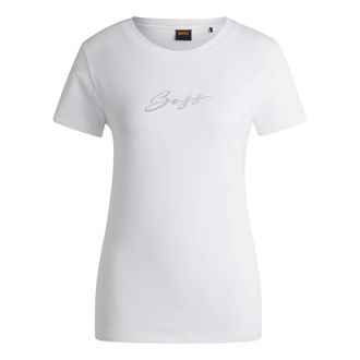 HUGO BOSS Femme, Tops, Blanc, Taille: 38 FR T-shirt en cristal avec d&eacute;tails en zircone