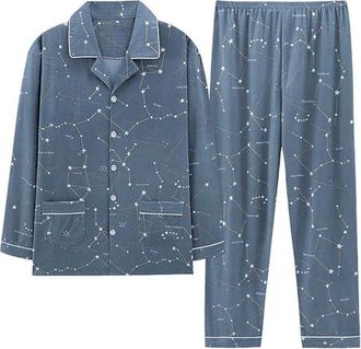 Generico Pyjama dété doux pour la maison, décontracté, à manches longues et élastique, en deux pièces, à la mode, à carreaux, respirant, pour les loisirs, conf