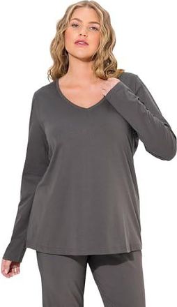 Ulla Popken Femme Grandes Tailles T-Shirt Coupe Slim Fit, d&eacute;collet&eacute; en V et Manches Longues Gris Graphite 50+ 719505110-50+