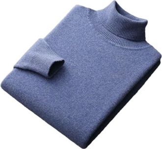 Generic Pull en laine &agrave; col haut &eacute;pais et chaud pour homme - Couleur unie - Manches longues, bleu, S
