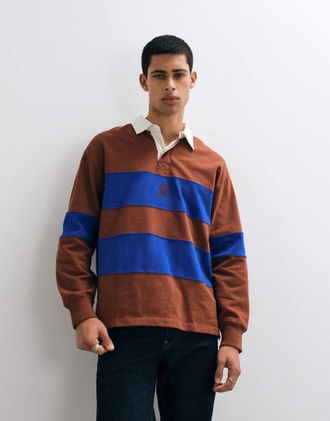 Timberland sweat-shirt polo de rugby &agrave; manches longues en brownout/surf the web-Marron