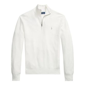 Ralph Lauren Homme, Pulls, Blanc, Taille: L Pull en maille piqu&eacute;e de coton avec fermeture &agrave; glissi&egrave;re au quart