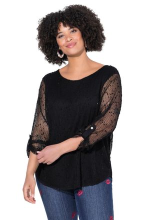 Angel Of Style Damen gro&szlig;e Gr&ouml;&szlig;en &Uuml;bergr&ouml;&szlig;en Plus Size Bluse, Regular Fit, doppellagig, Netz mit Pailletten schwarz 46+ 842040100-46+
