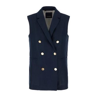 Max Mara Femme, Vestes, Bleu, Taille: 40 FR Gilet en lin &agrave; motif panier