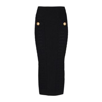 Balmain Hw 2btn Knit Midi Skirt - - Skirts - Damen - Schwarzk - M
