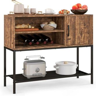 Costway Costway - Buffet Cuisine, Meuble de Bar &agrave; Vin avec Cassier &agrave; Vin & &Eacute;tag&egrave;res de Rangement, Armoire en Bois avec Cadre M&eacute;tallique pour Salle &agrave; Manger