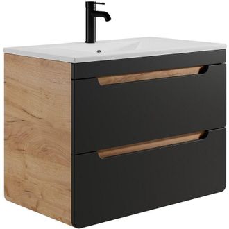 Vente-Unique Meuble de salle de bain suspendu avec vasque &agrave; encastrer - 80 cm - Naturel clair et anthracite - aruba