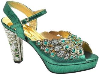 Generic YUJIEBB - Escarpins &agrave; bout ouvert pour femme - Chaussures de luxe &agrave; design creux - Chaussures assorties pour mari&eacute;e, Vert, 39.5 EU
