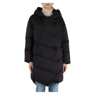 Canadian Femme, Vestes, Noir, Taille: 36 FR Veste Longue Matelassée avec Fermeture Asymétrique