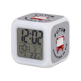 Fabulous Wecker W&uuml;rfel, beleuchtet, Grau - Zuk&uuml;nftiger Busfahrer Beruf Fahrer - 7,8 x 7,8 x 7,8 cm - Retro Beleuchtung mehrfarbig LED